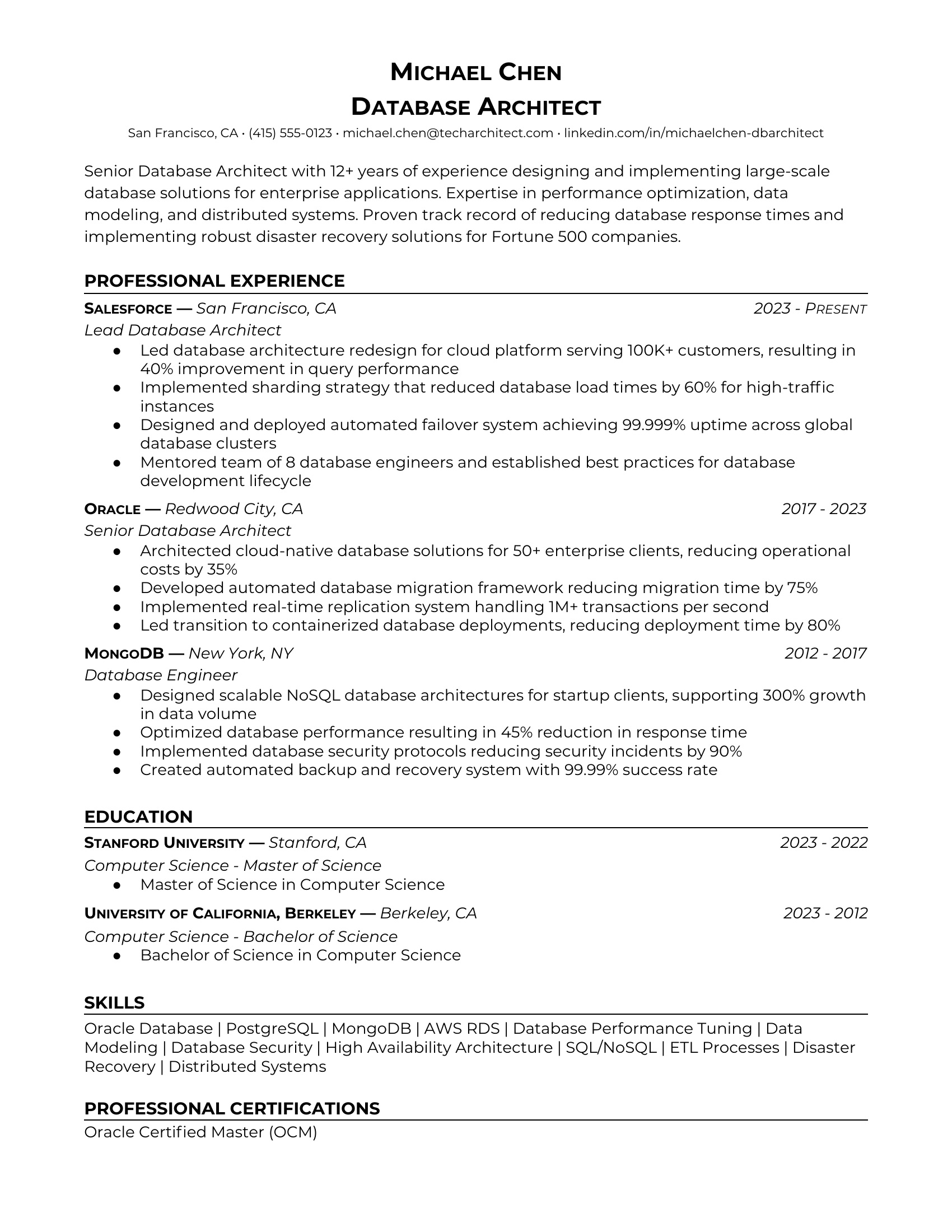 Database Architect in Technology Resume Examples & Tips for 2025 | Careerday